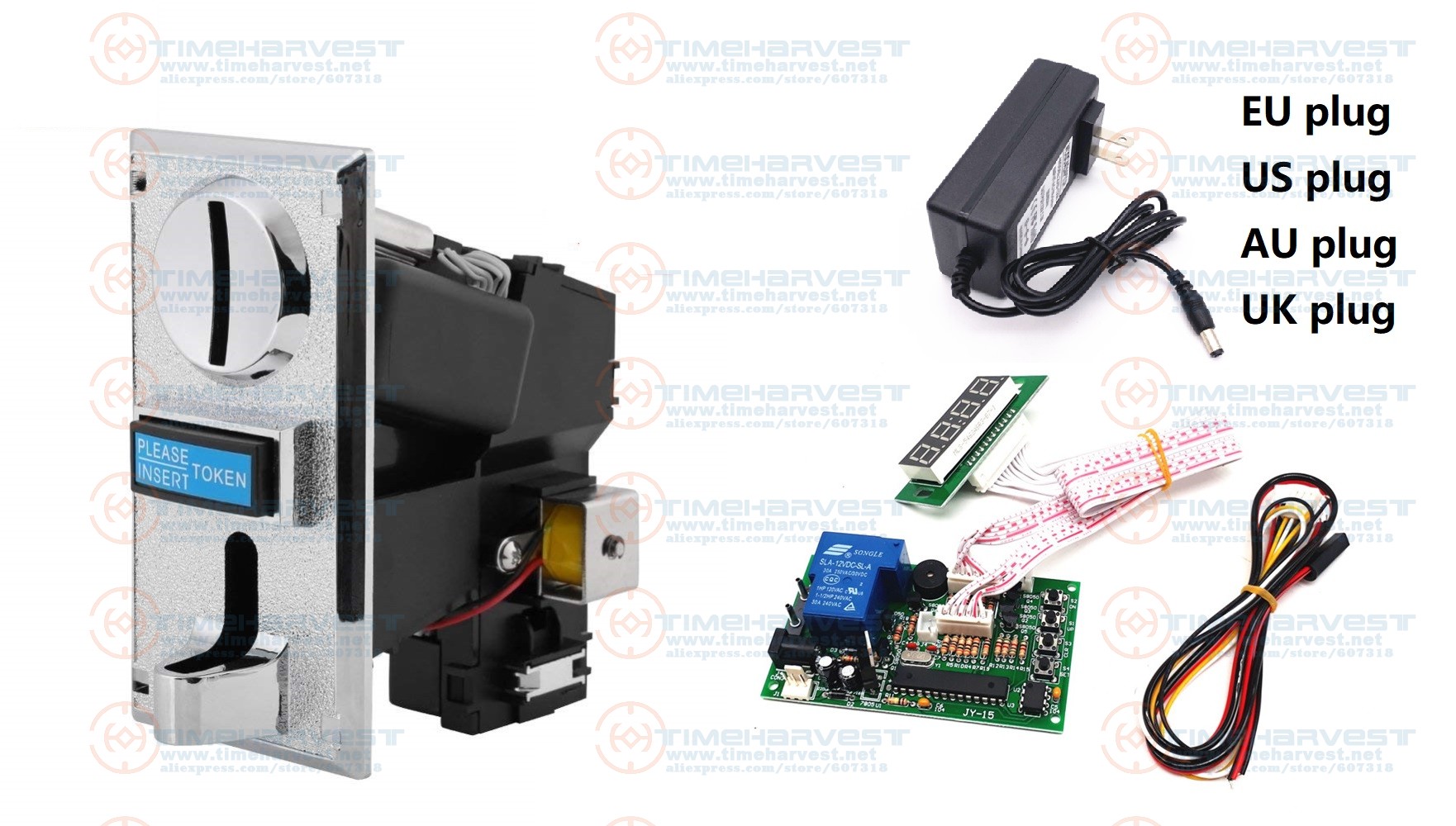 Coin Operated Timer Control Device Kit With Coin Selector And Timer Board
